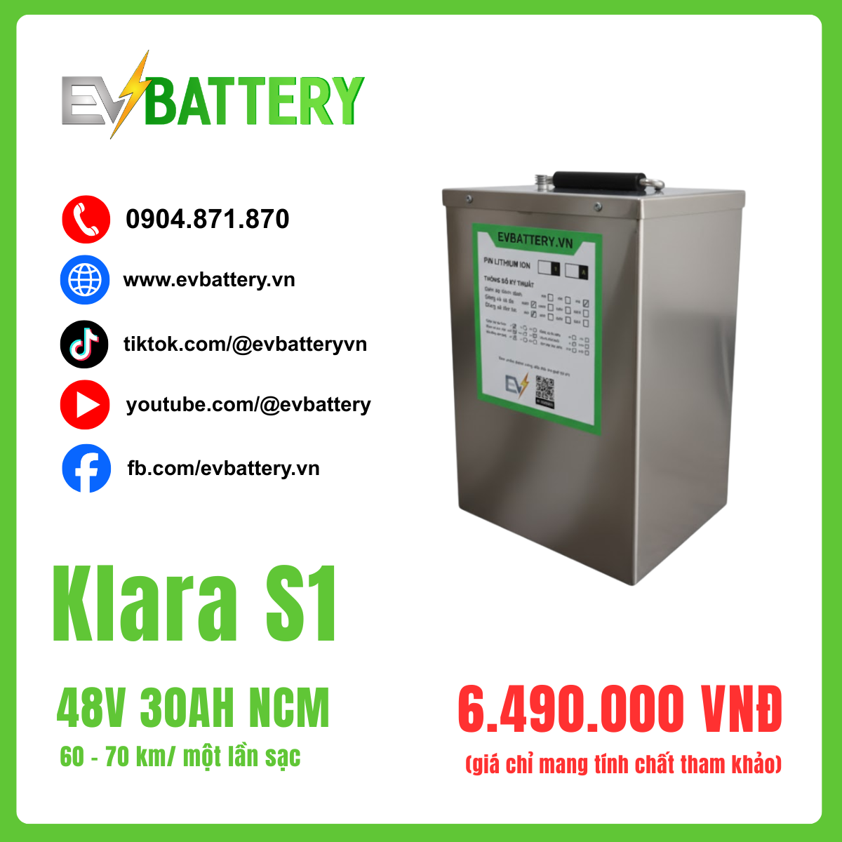 Dịch Vụ Lên PIN Xe Máy Điện VinFast Klara S1 48V 30AH NCM - EVBattery